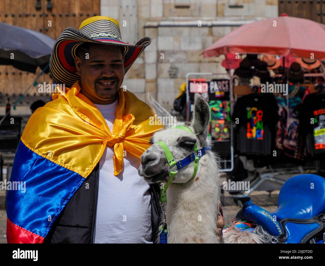 BOGOTA, COLOMBIA - JULY 3 2024 - Many tourist are at Plaza de Bolivar ...