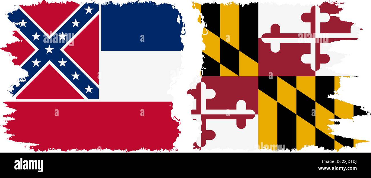 Maryland and Mississippi states grunge brush flags connection, vector ...