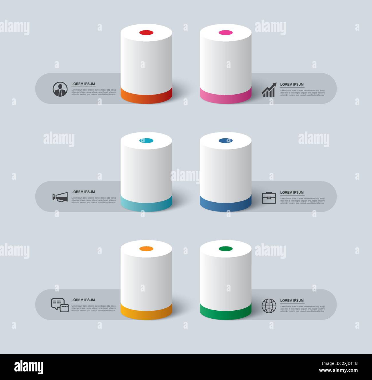 Infographics cylinder timeline with 6 number data template ...