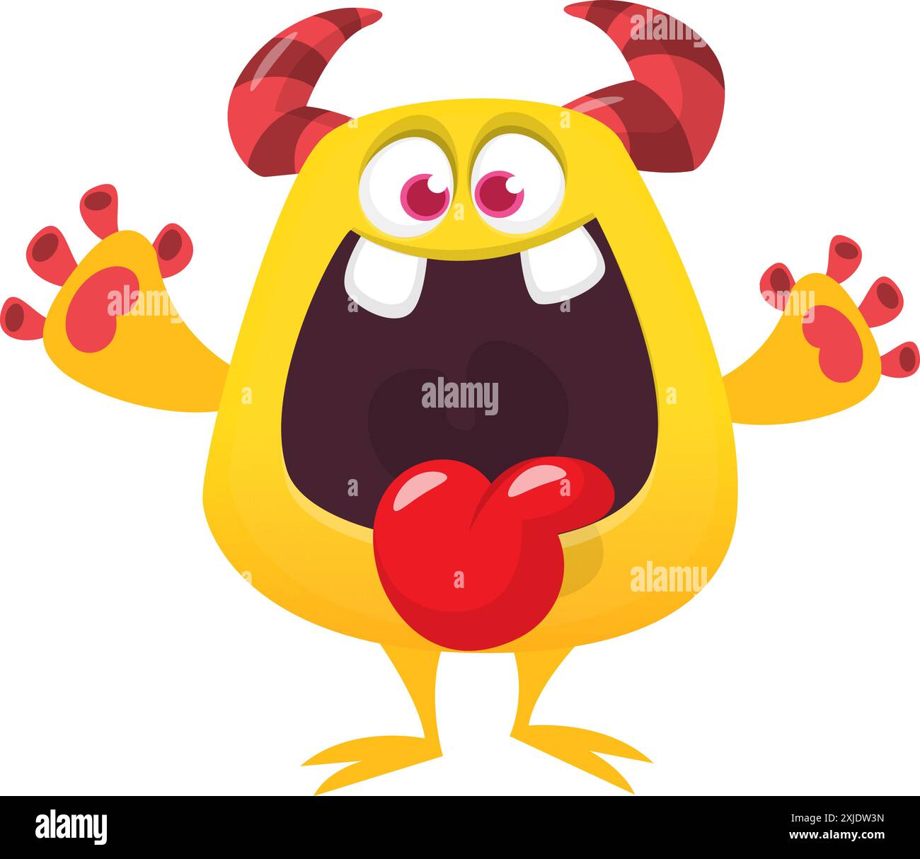 Cartoon happy monster with long tongue sticking out of mouth. Vector ...