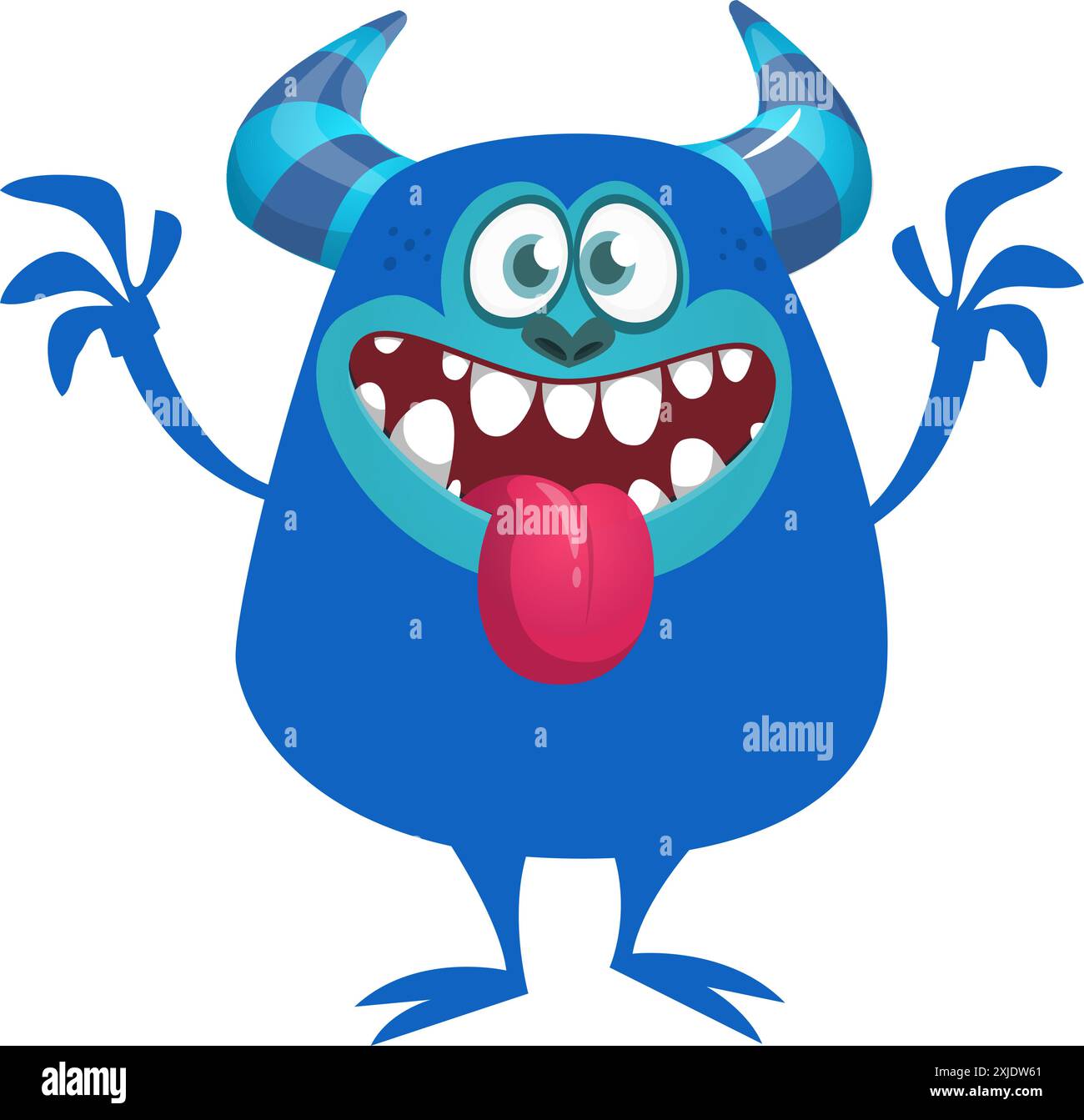 Cartoon happy monster with long tongue sticking out of mouth. Vector ...