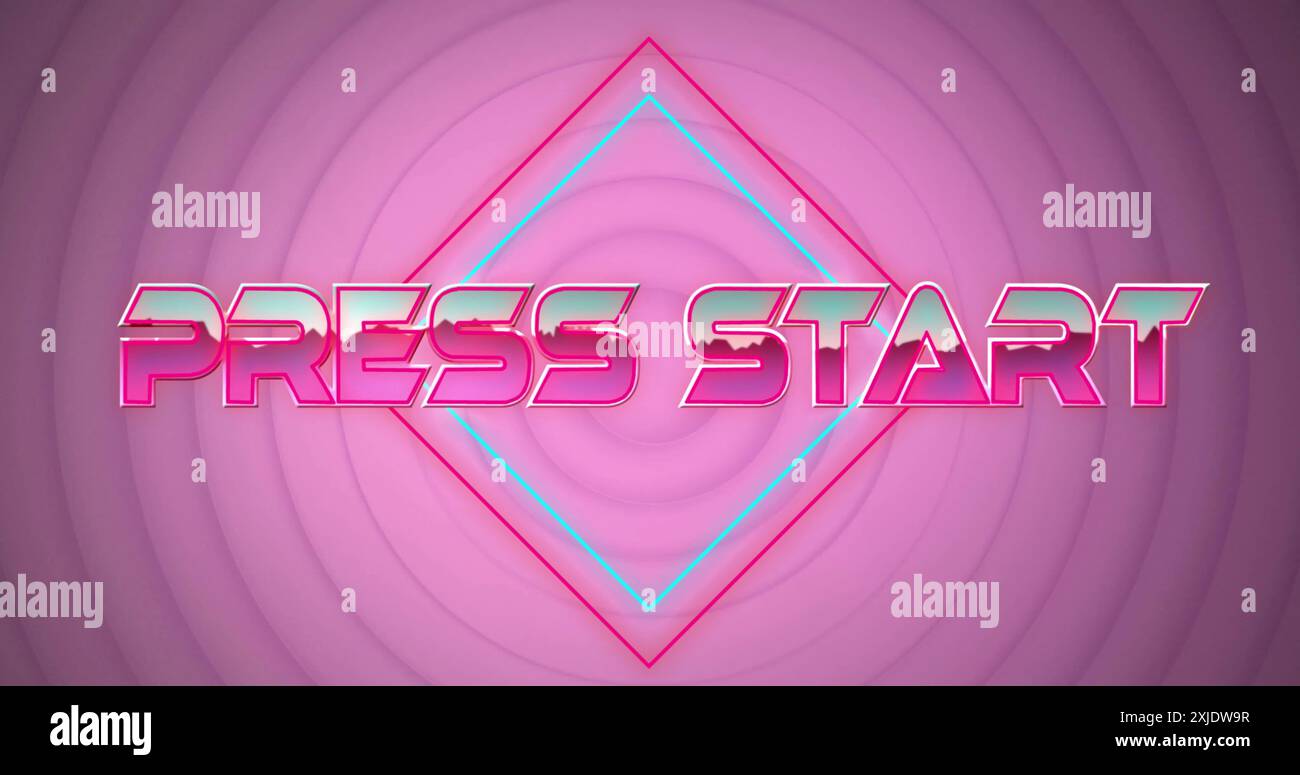 Image of press start text over circles on purple background Stock Photo ...