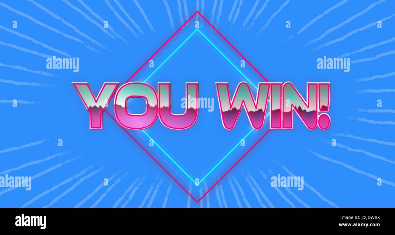 Image of you win text over lines on blue background Stock Photo - Alamy