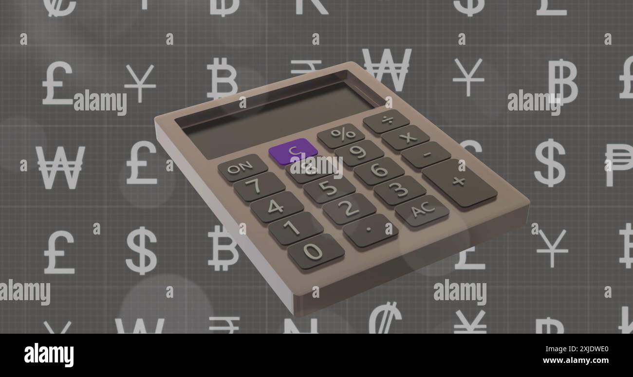Image of currency symbols and calculator on grey background Stock Photo ...