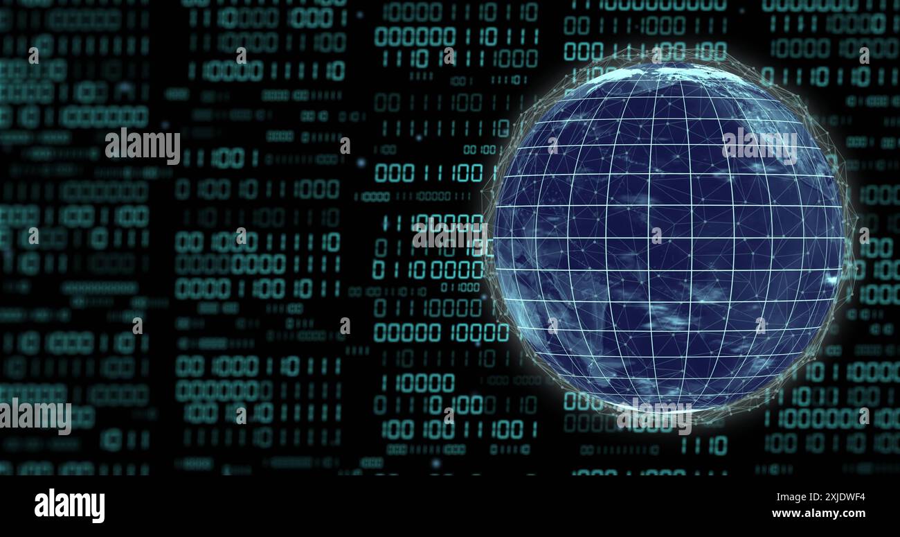 Image of binary coding data processing over globe Stock Photo - Alamy