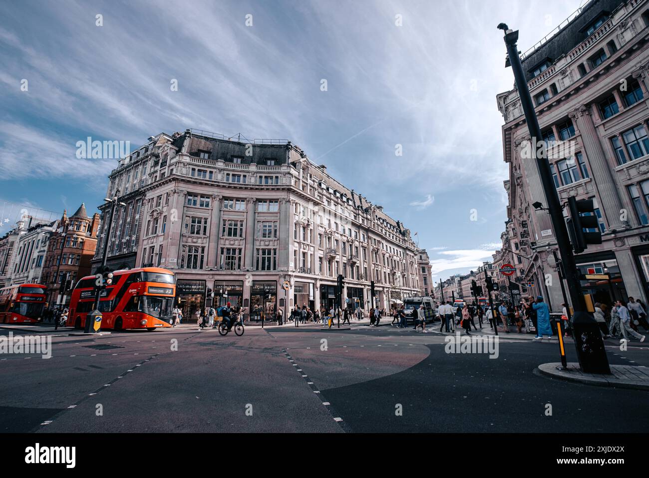 London, UK - October 10, 2023 : A busy street in London with red double ...