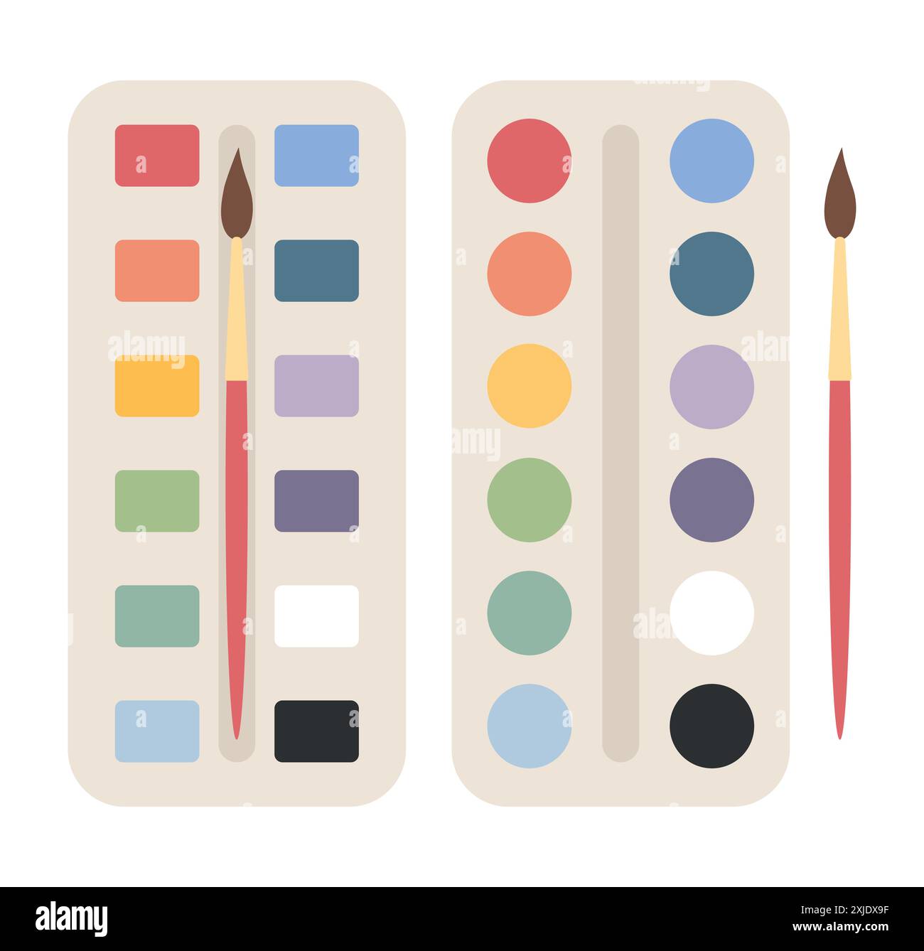 Bright paints in box with paint brush. Color palette. Painting tools ...