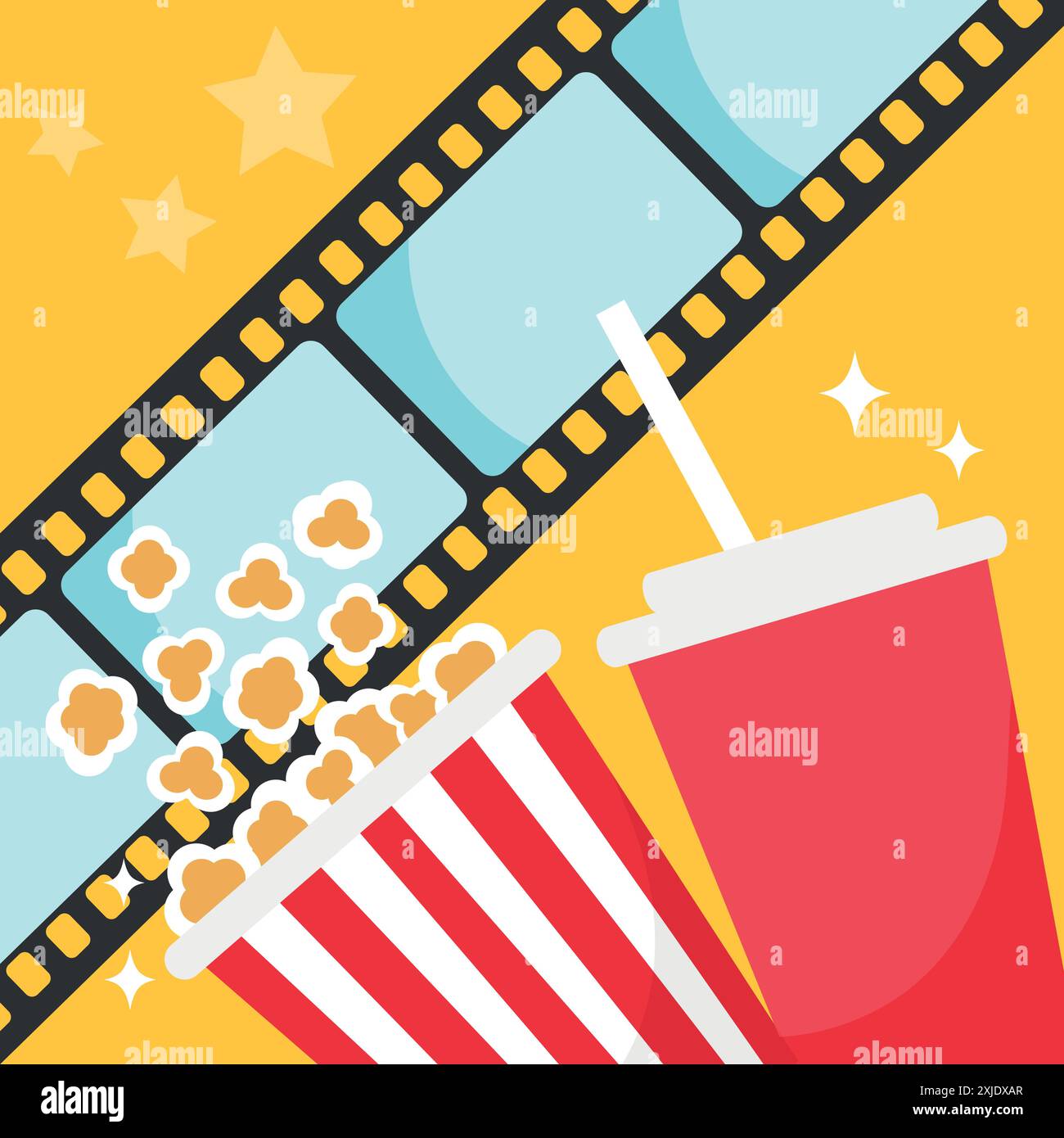 Cinema movie background. Popcorn bucket, cold drink soda with straw ...