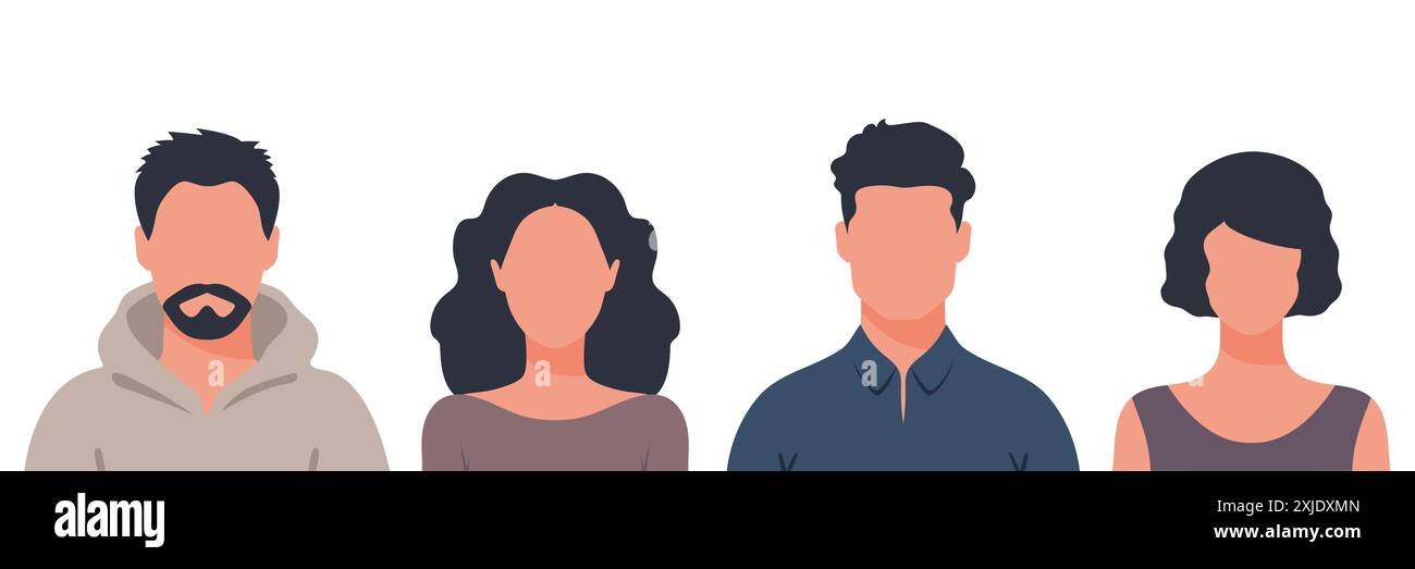 Faceless women and men set. Abstract avatars. Vector illustration Stock ...