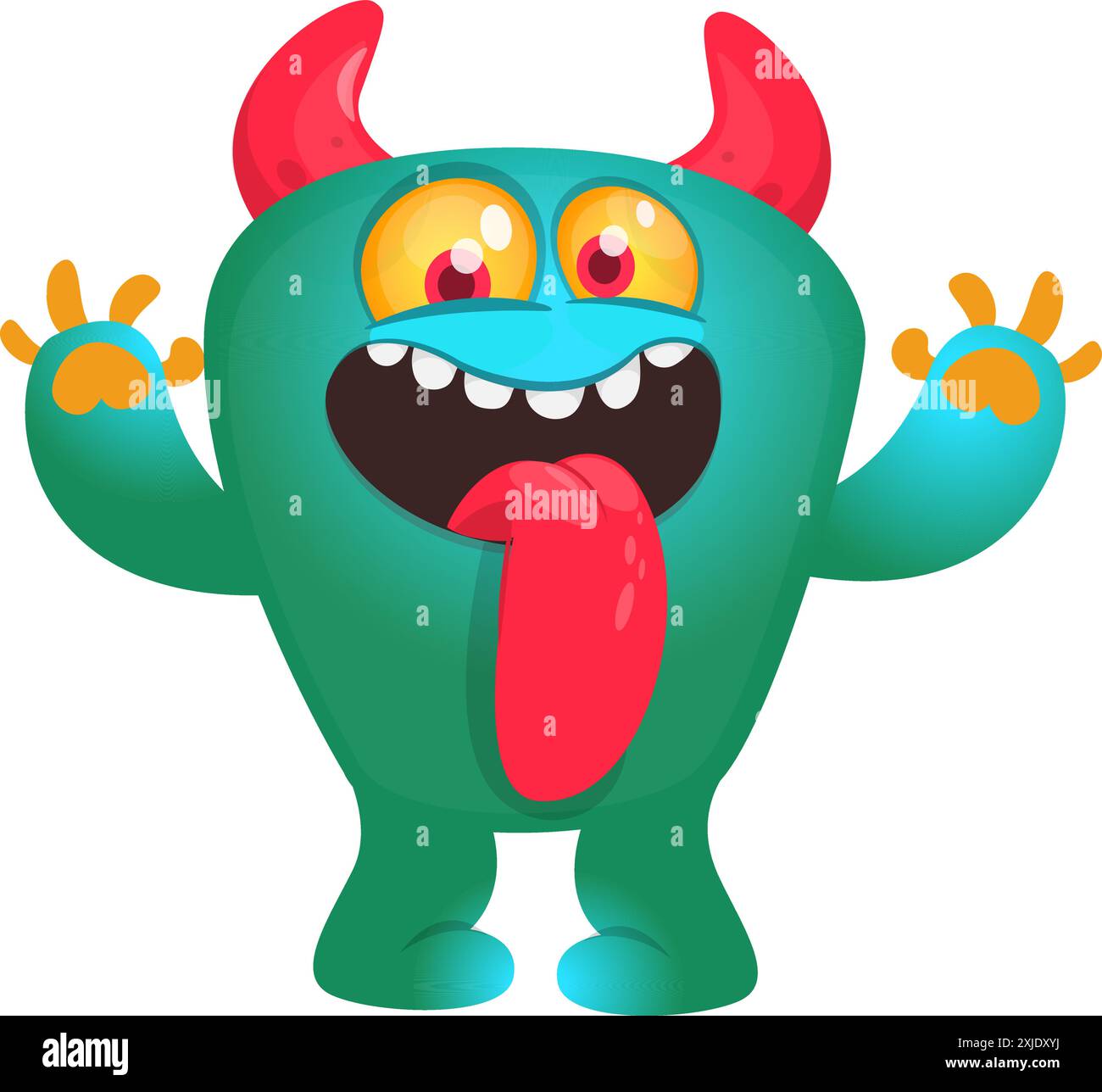 Cartoon happy monster with long tongue sticking out of mouth. Vector ...