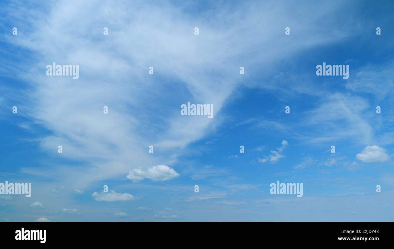 Time lapse. Sky with several layers of clouds moving in different ...