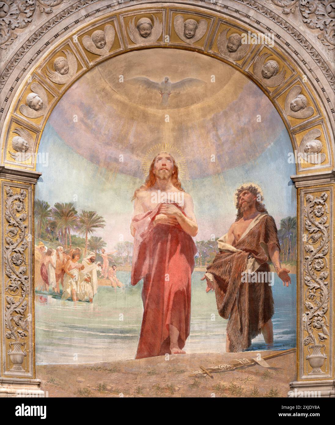 PERUGIA, ITALY - MAY 16, 2024: The fresco of Baptism of Jesus in the ...