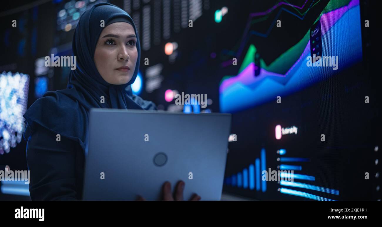 Muslim Female Data Center IT Engineer Standing in a Room with ...
