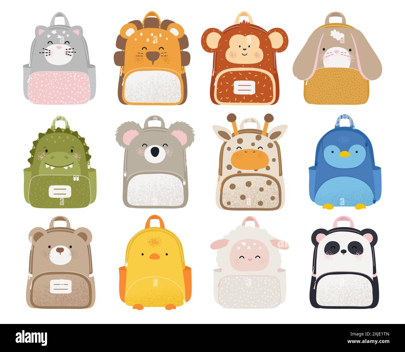 Cute school kids backpack set decorated with animals faces and ears ...