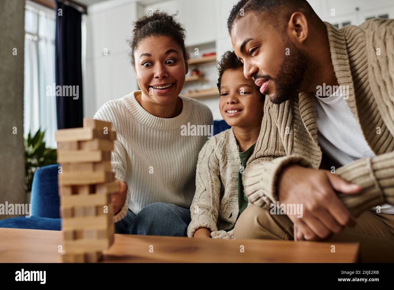 African american family building together with wooden blocks Stock ...