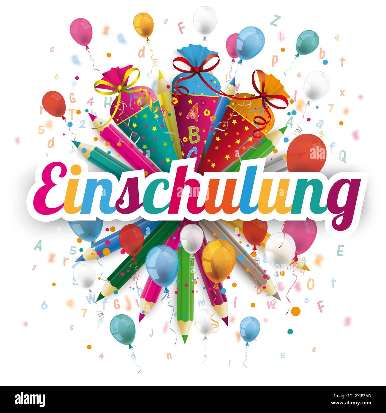Einschulung Candy Cones Balloons Letters Pencils German text ...