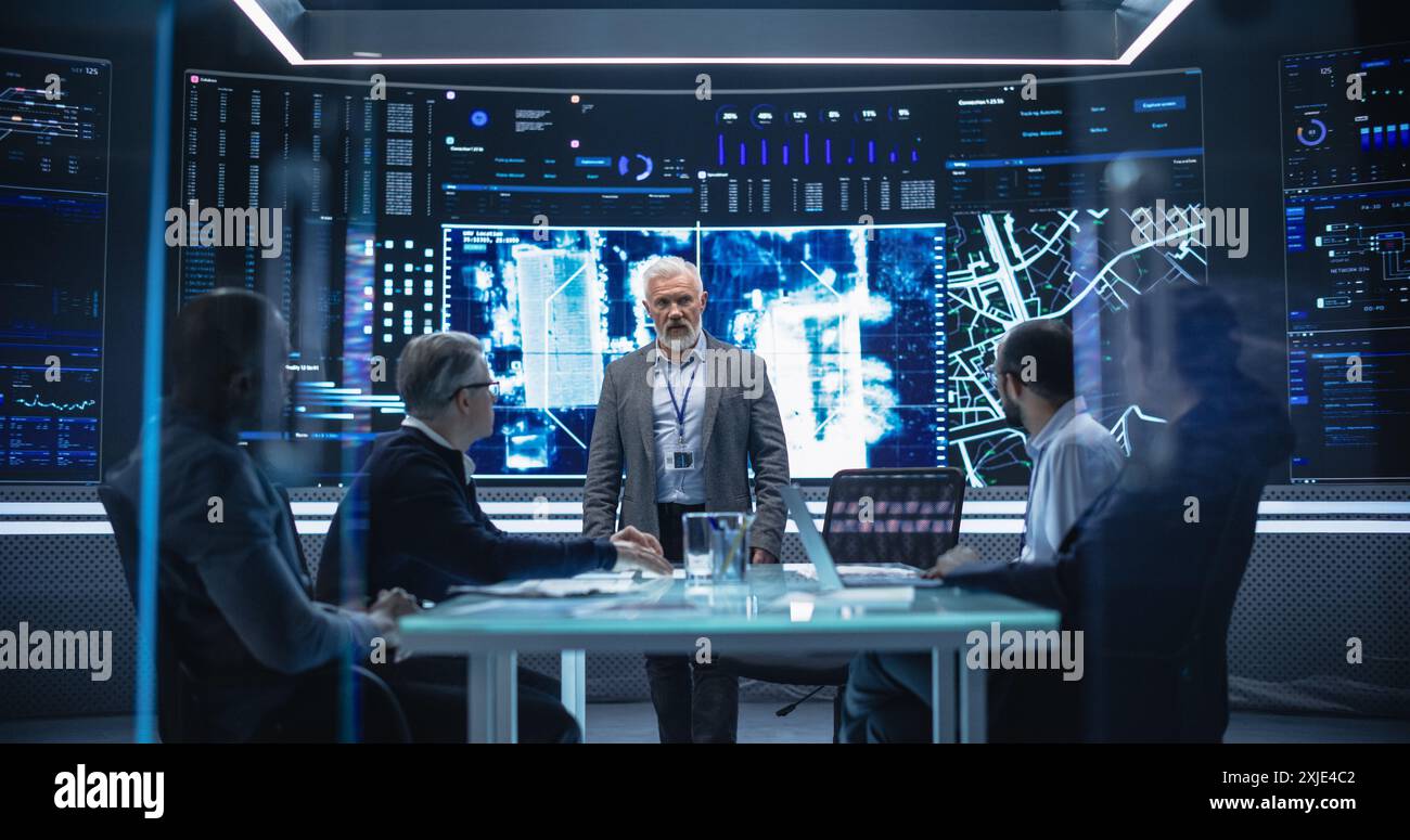 Team of Surveillance Experts Having a Meeting in a Secret Service ...