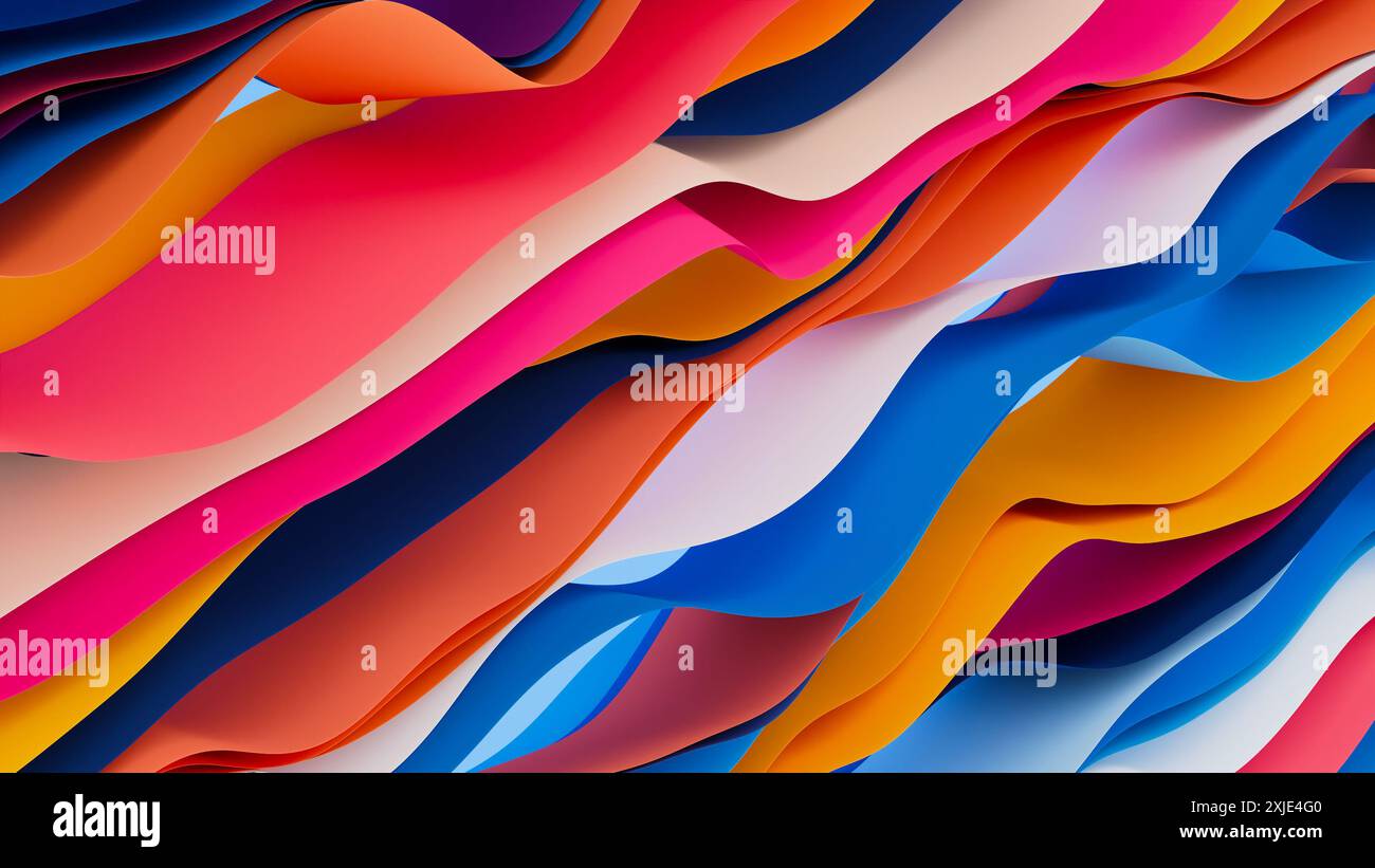 3D illustration of beautiful colorful soft surfaces with wavy effect ...