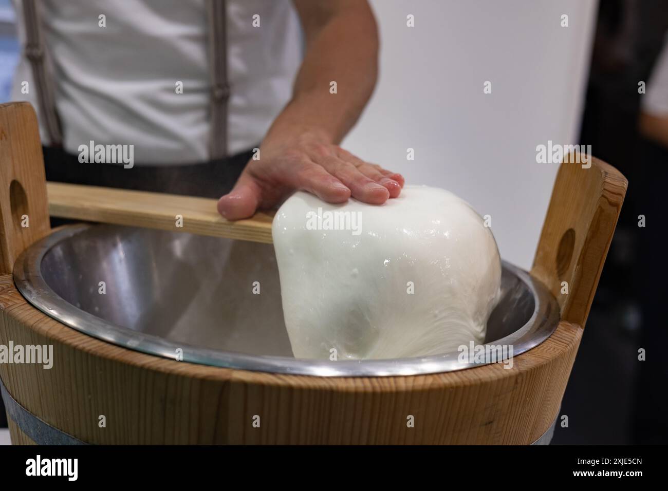Production and Manual Production of Italian Mozzarella Stock Photo - Alamy
