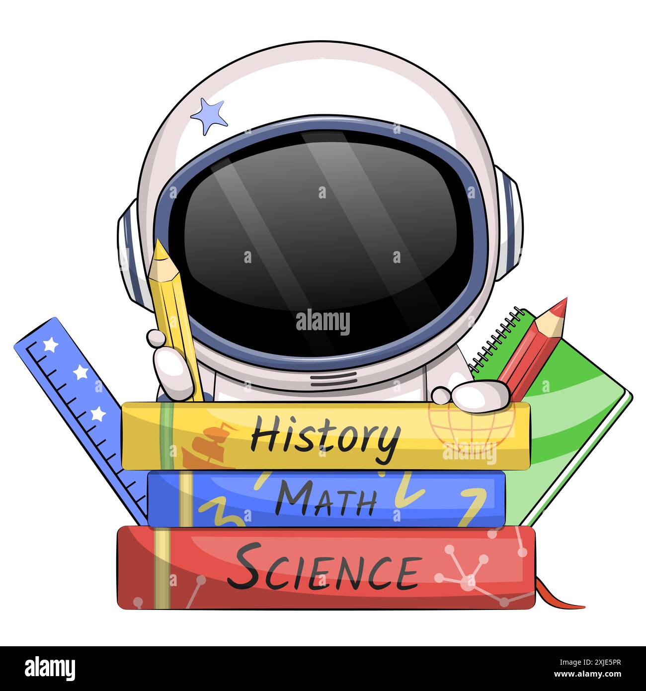 Cute cartoon astronaut with school books, pencils, notebook and ...