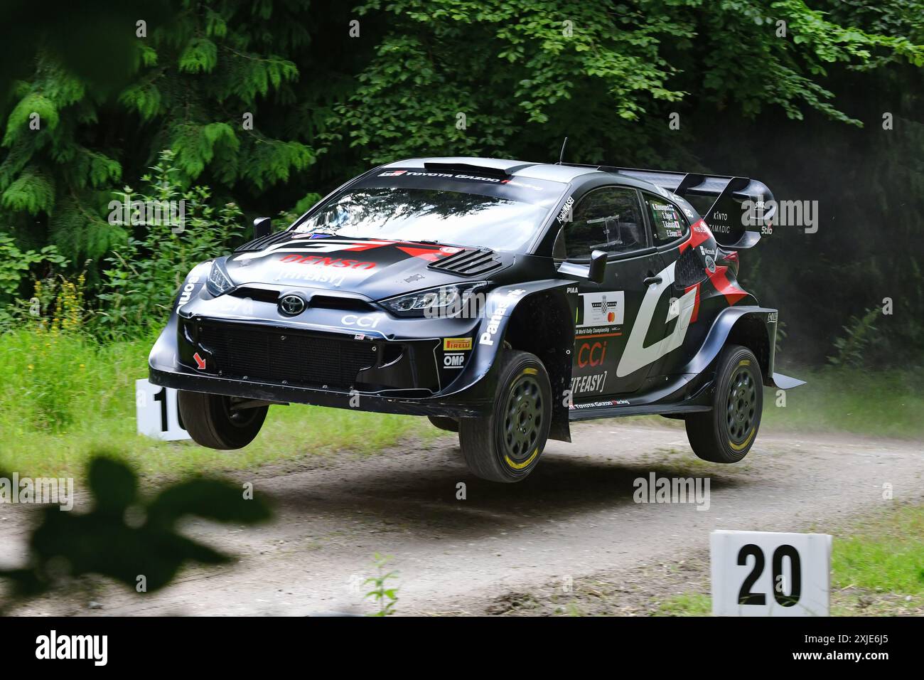 Air bourne at the jump, Kalle Rovanpera, Toyota GR Yaris Rally 1 Hybrid ...