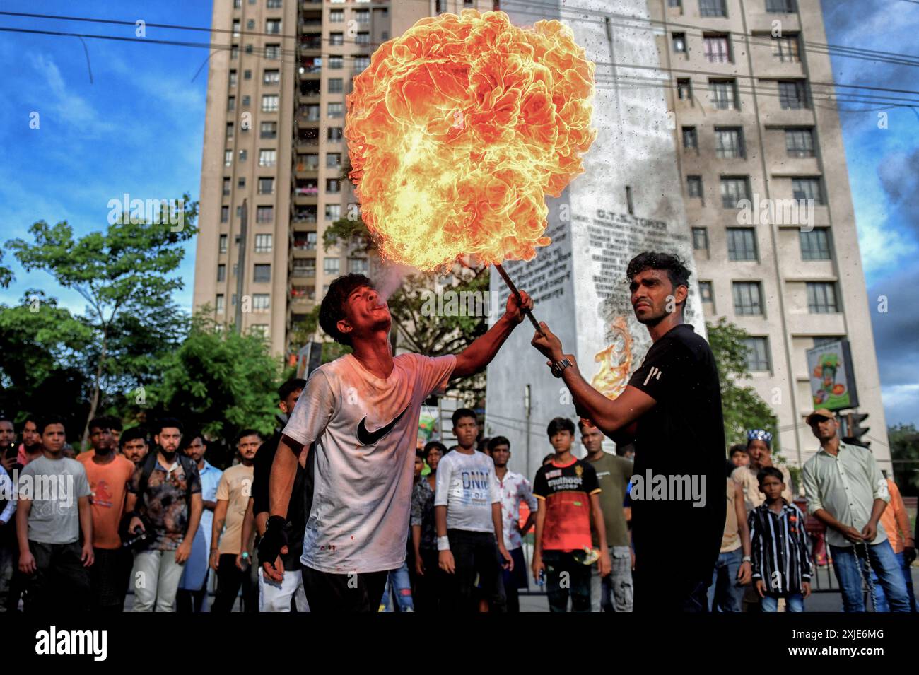 Indian Shiite Muslim fire eaters perform stunts on the occasion of ...