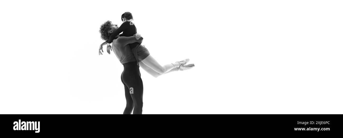 Banner. Ballet duo, man and woman enhances their routine through ...