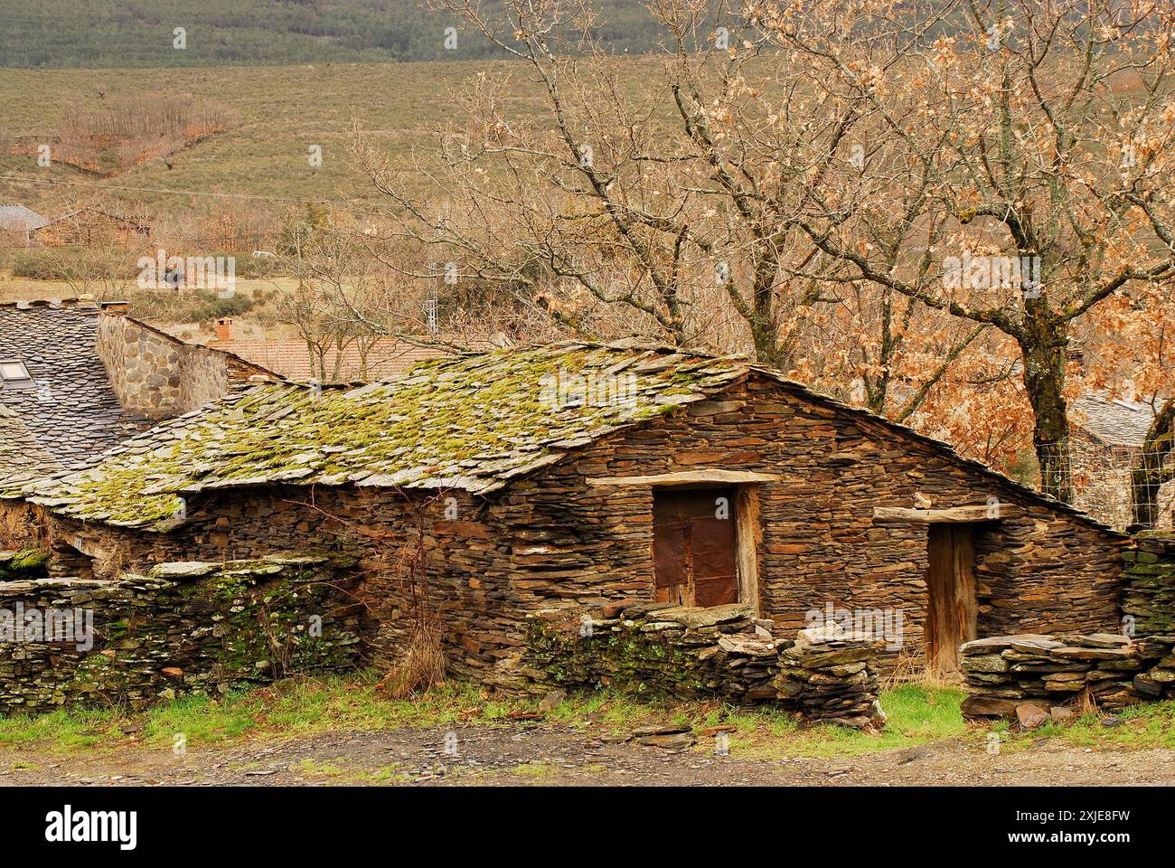 Rural scene with courtyard and trees hi-res stock photography and ...