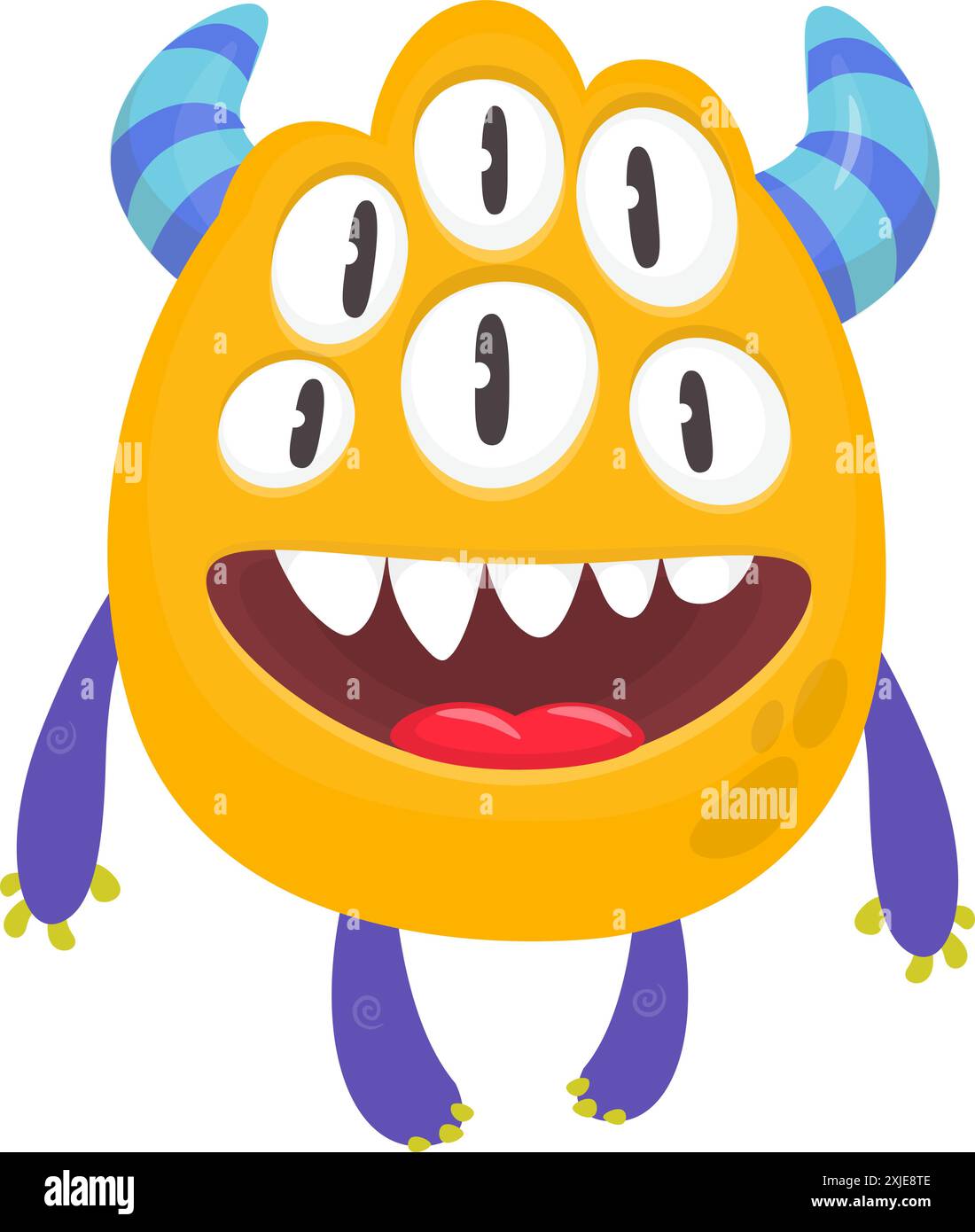 Cartoon cute monster with funny excited face expression waving hands ...