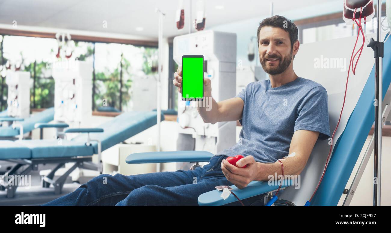 Blood Donation Center Advertisement Mock Up: Caucasian Man Sitting In ...