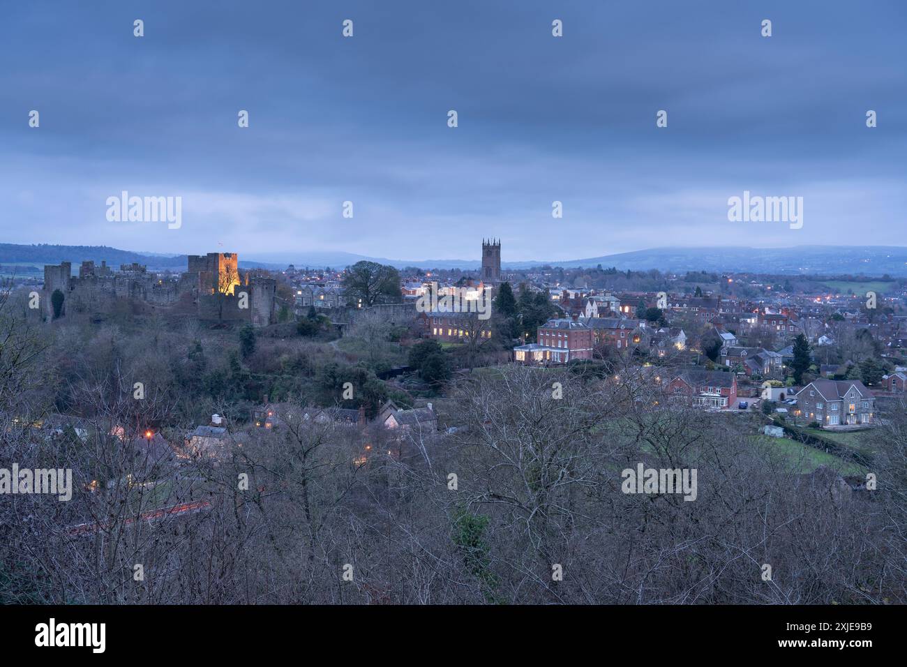The Shropshire town of Ludlow viewed from Whitcliffe Common, Mortimer ...