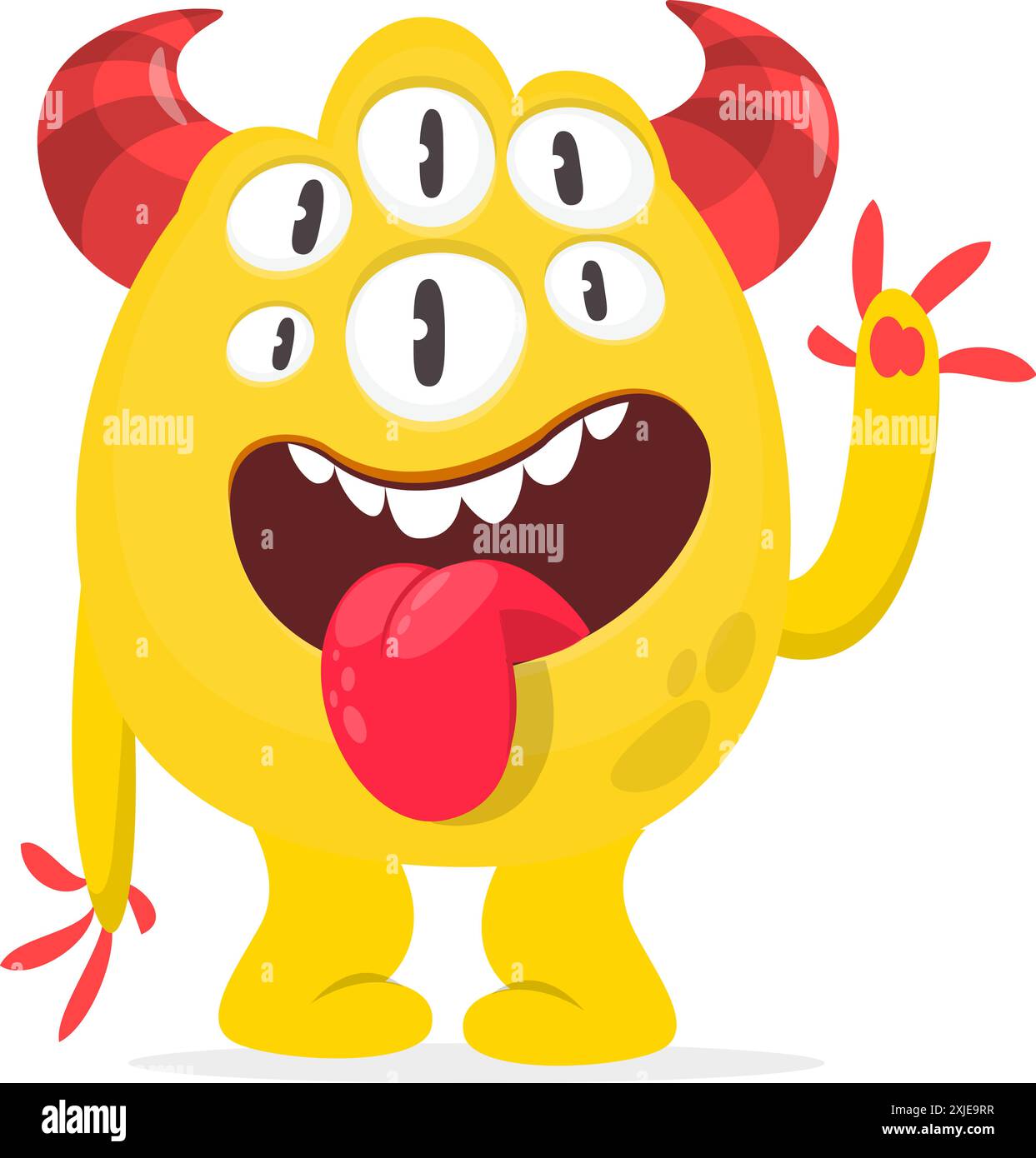 Cartoon happy monster with long tongue sticking out of mouth. Vector ...