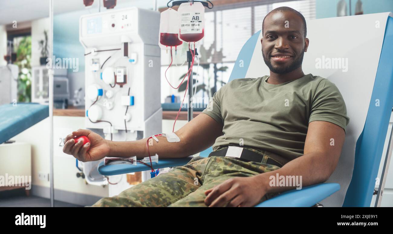 Black Male Army Soldier Donating Blood For Injured Comrades In Military ...
