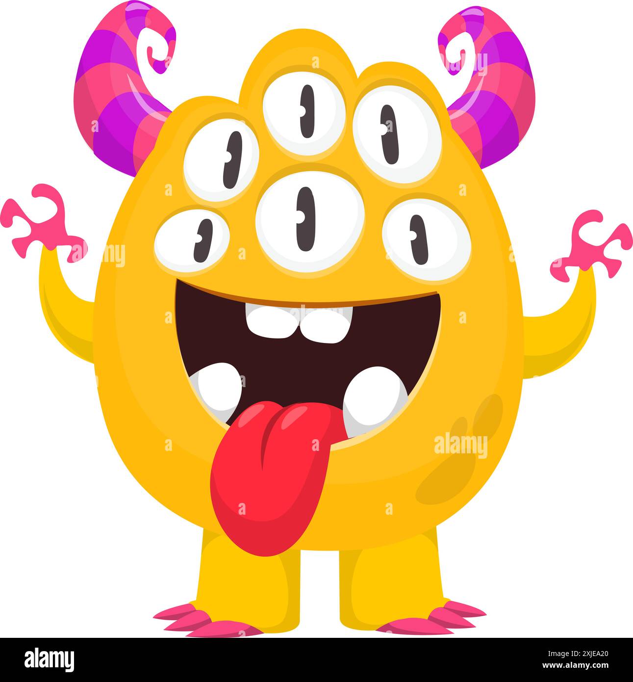 Cartoon happy monster with long tongue sticking out of mouth. Vector ...