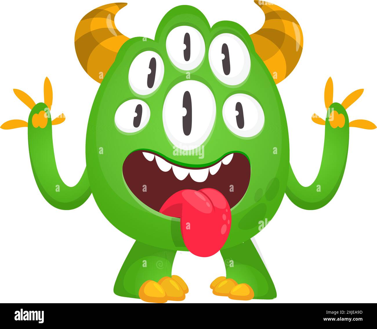 Cartoon happy monster with long tongue sticking out of mouth. Vector ...