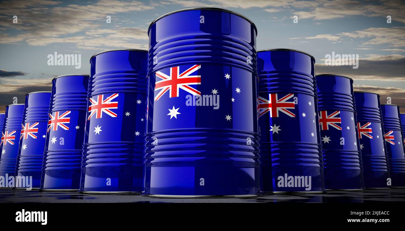 Oil barrels with flag of Australia - 3D illustration Stock Photo - Alamy