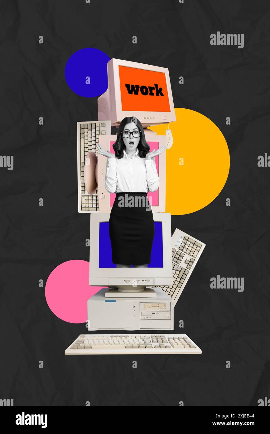 Creative drawing collage picture of funny shocked female business ...