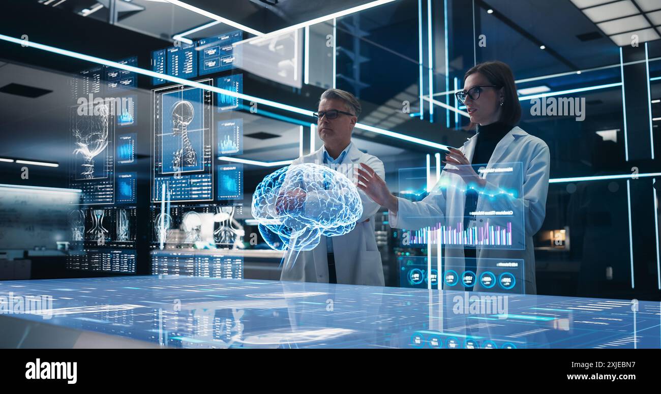Two Neuroscientists Working With Computer-Powered VFX Hologram Of Human ...