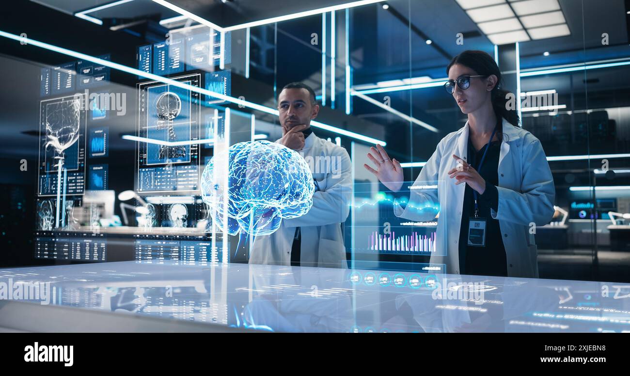 Two Neuroscientists Working With Computer-Powered VFX Hologram Of Human ...