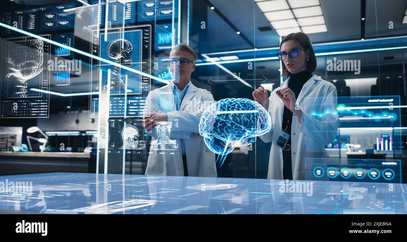 Two Neuroscientists Working With Computer-Powered VFX Hologram Of Human ...
