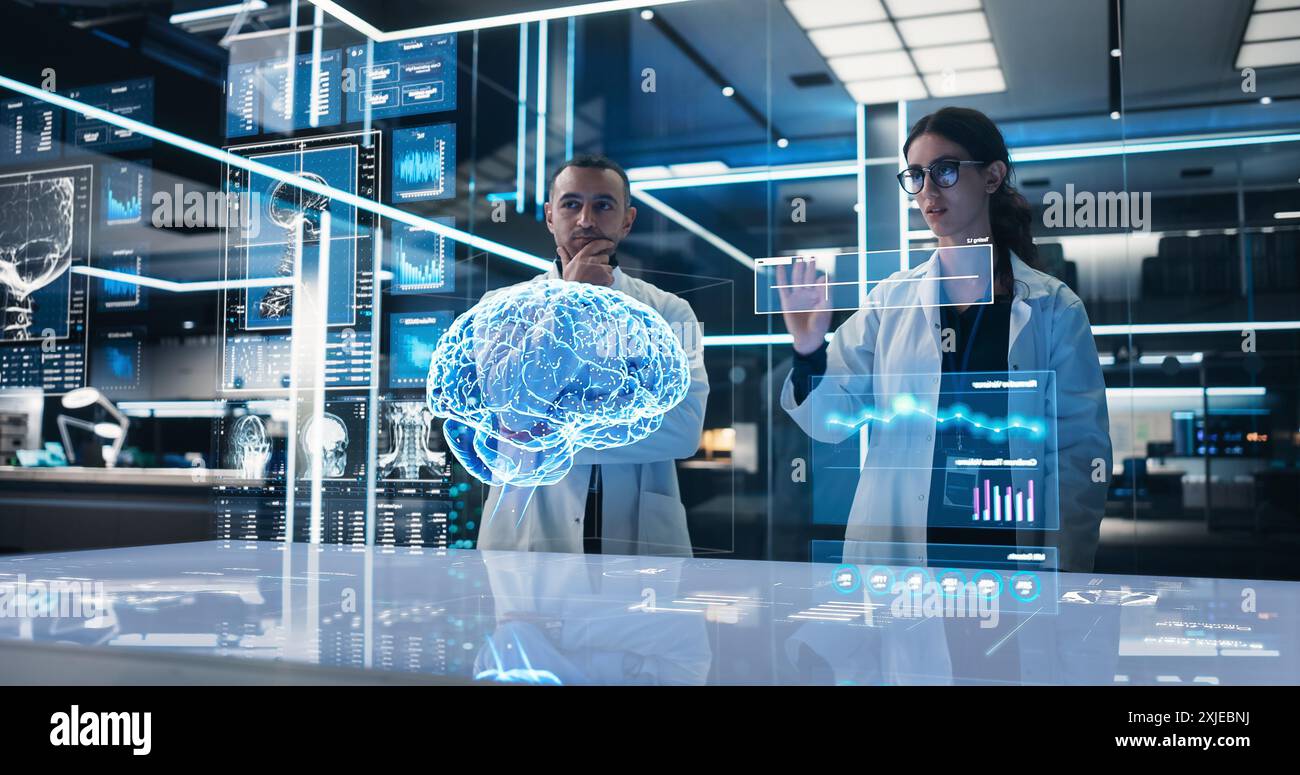 Two Neuroscientists Working With Computer-Powered VFX Hologram Of Human ...