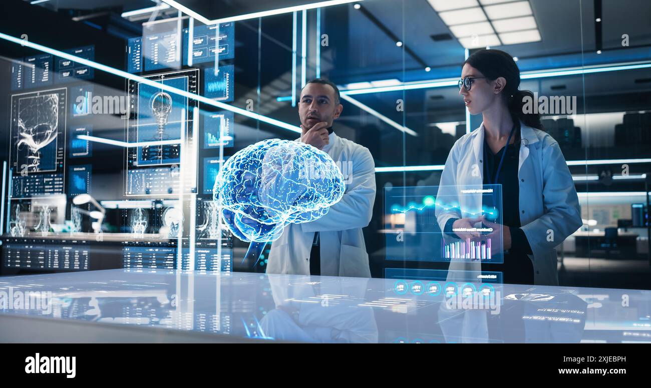 Two Neuroscientists Working With Computer-Powered VFX Hologram Of Human ...