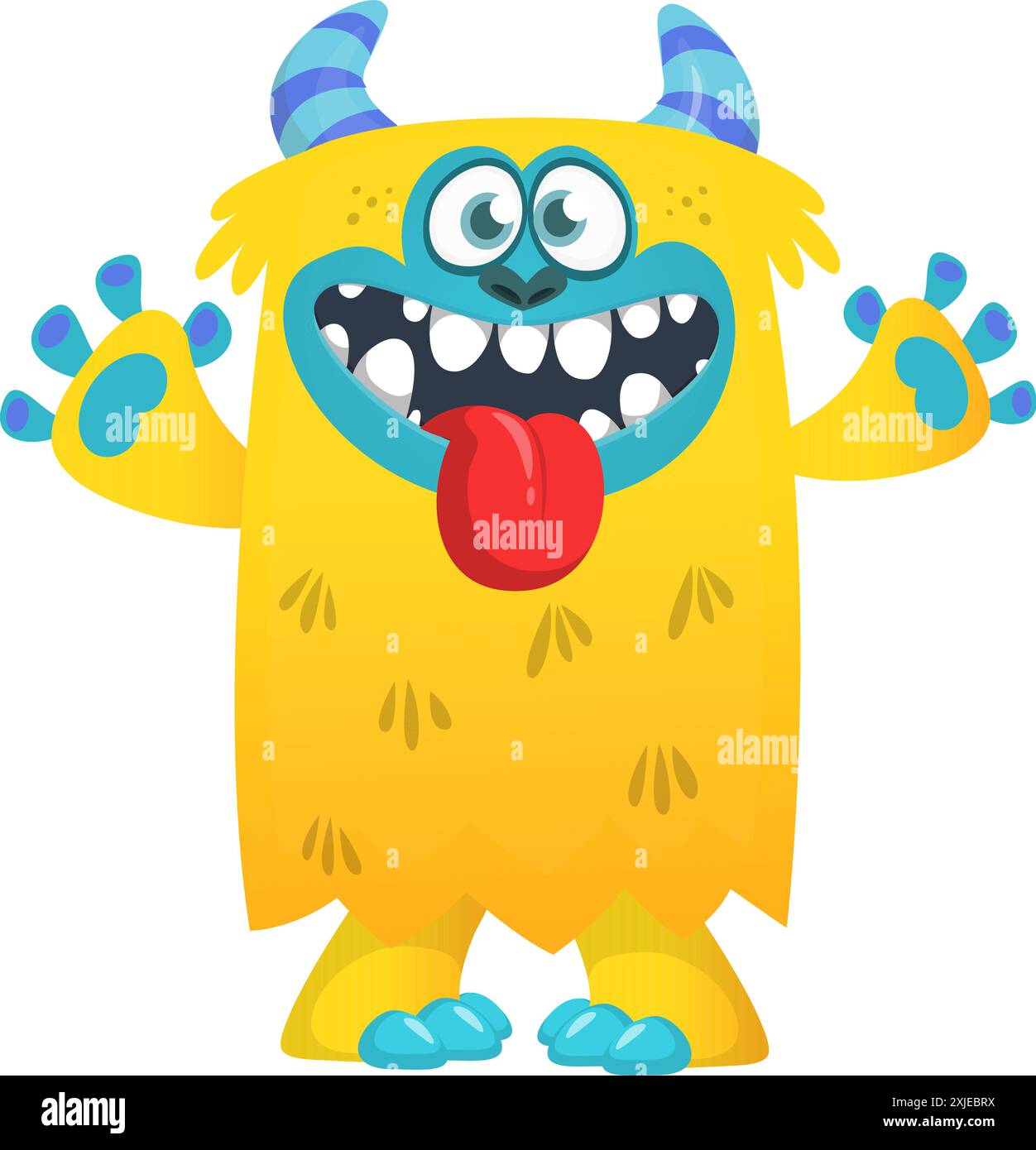 Cartoon happy monster with long tongue sticking out of the mouth ...