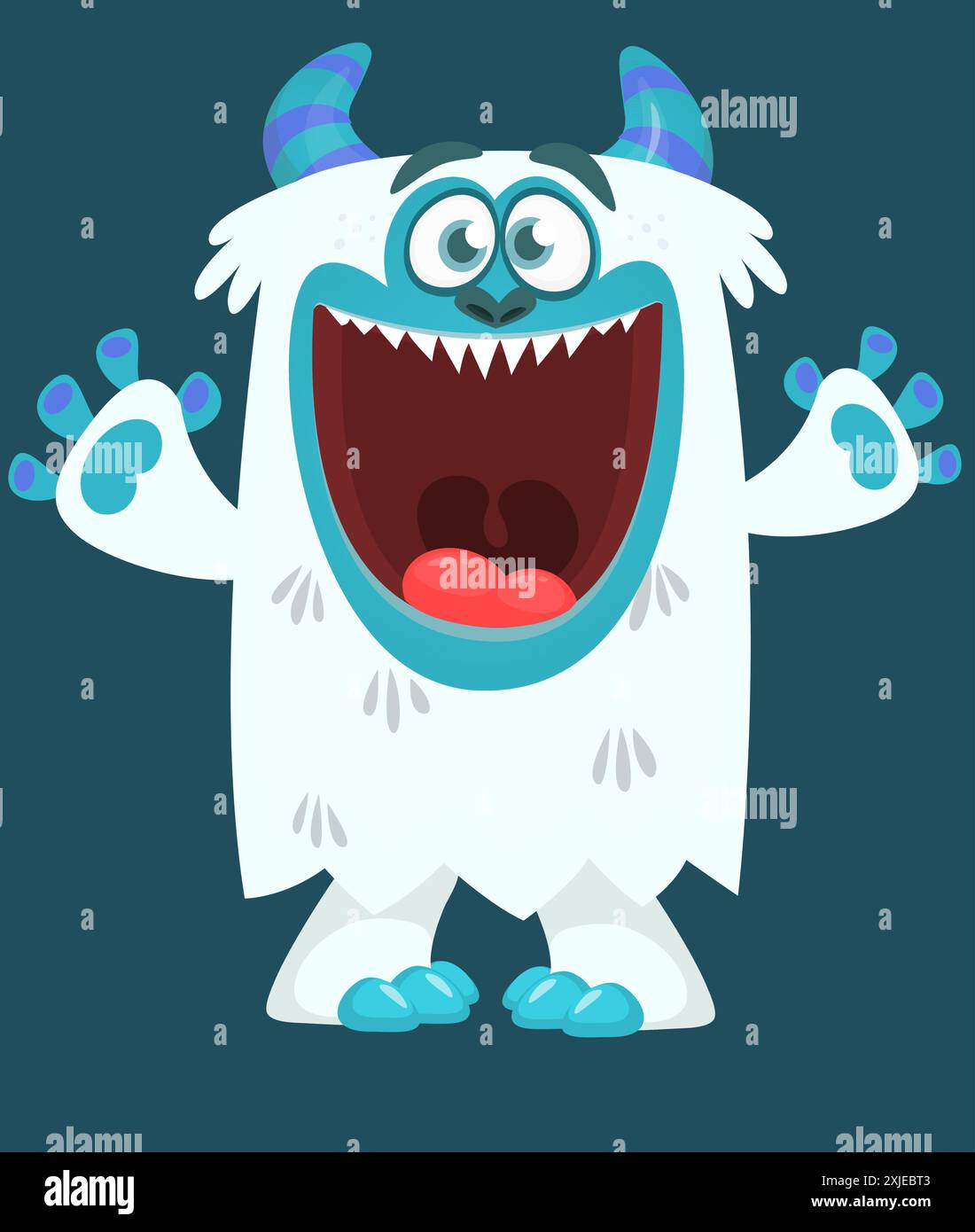 Cartoon cute monster yeti bigfoot with funny excited face expression ...