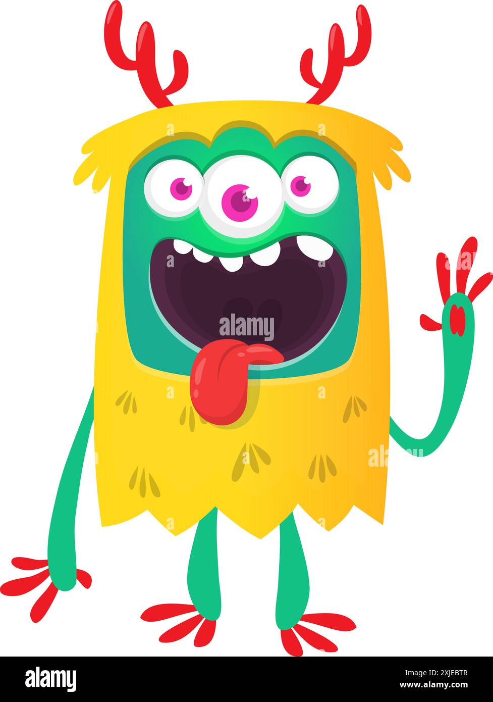 Cartoon happy monster with long tongue sticking out of the mouth ...