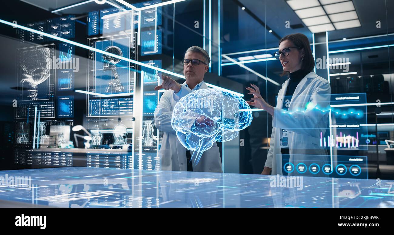 Two Neuroscientists Working With Computer-Powered VFX Hologram Of Human ...