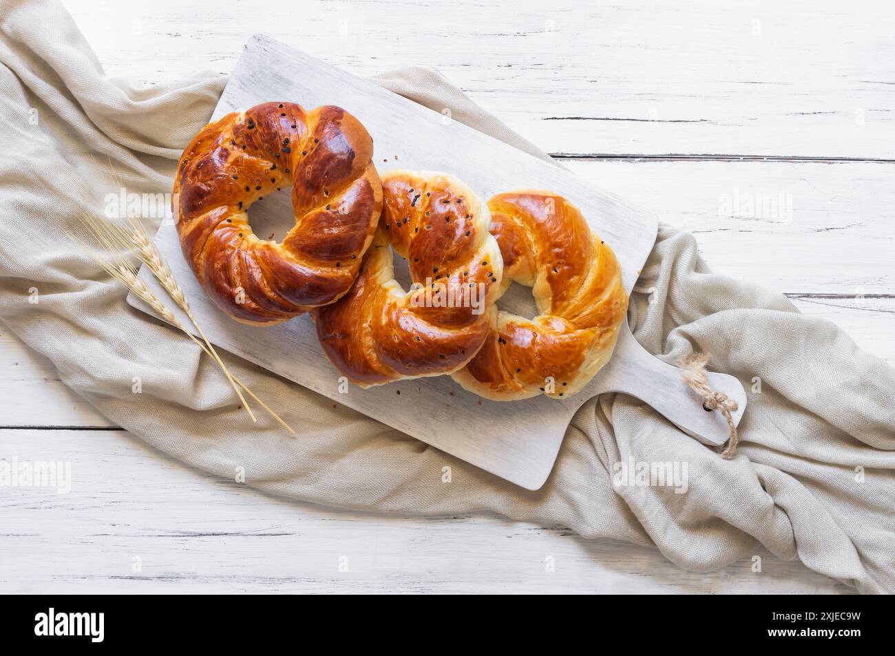 Traditional Turkish pastry acma on rustic table, famous bakery product ...