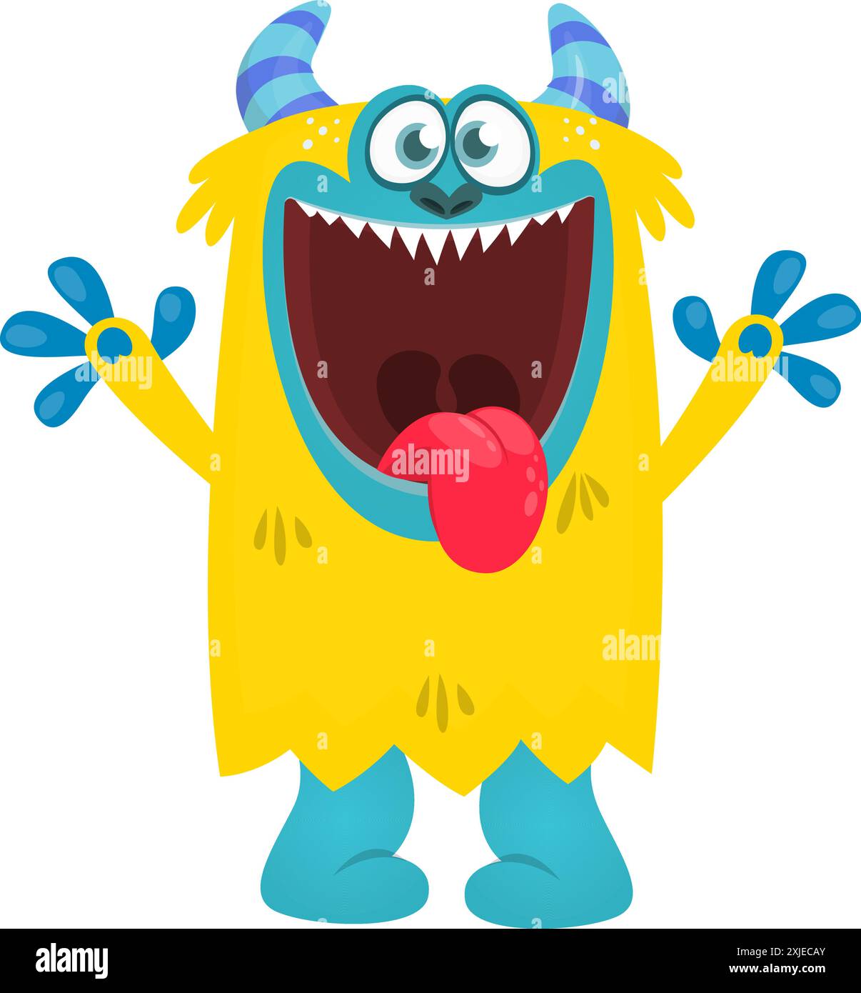 Cartoon happy monster with long tongue sticking out of the mouth ...