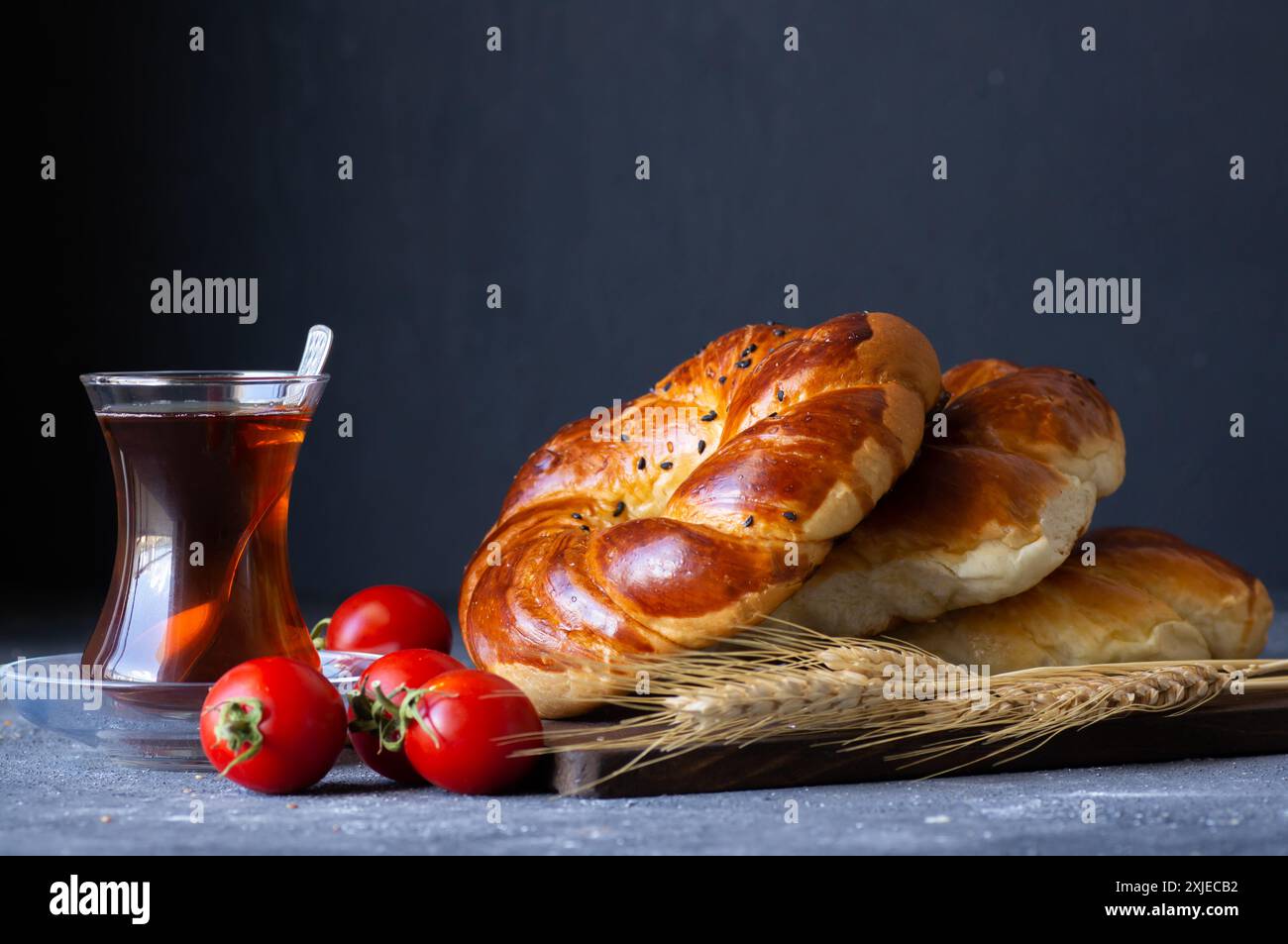 Traditional Turkish pastry acma on rustic table, famous bakery product ...