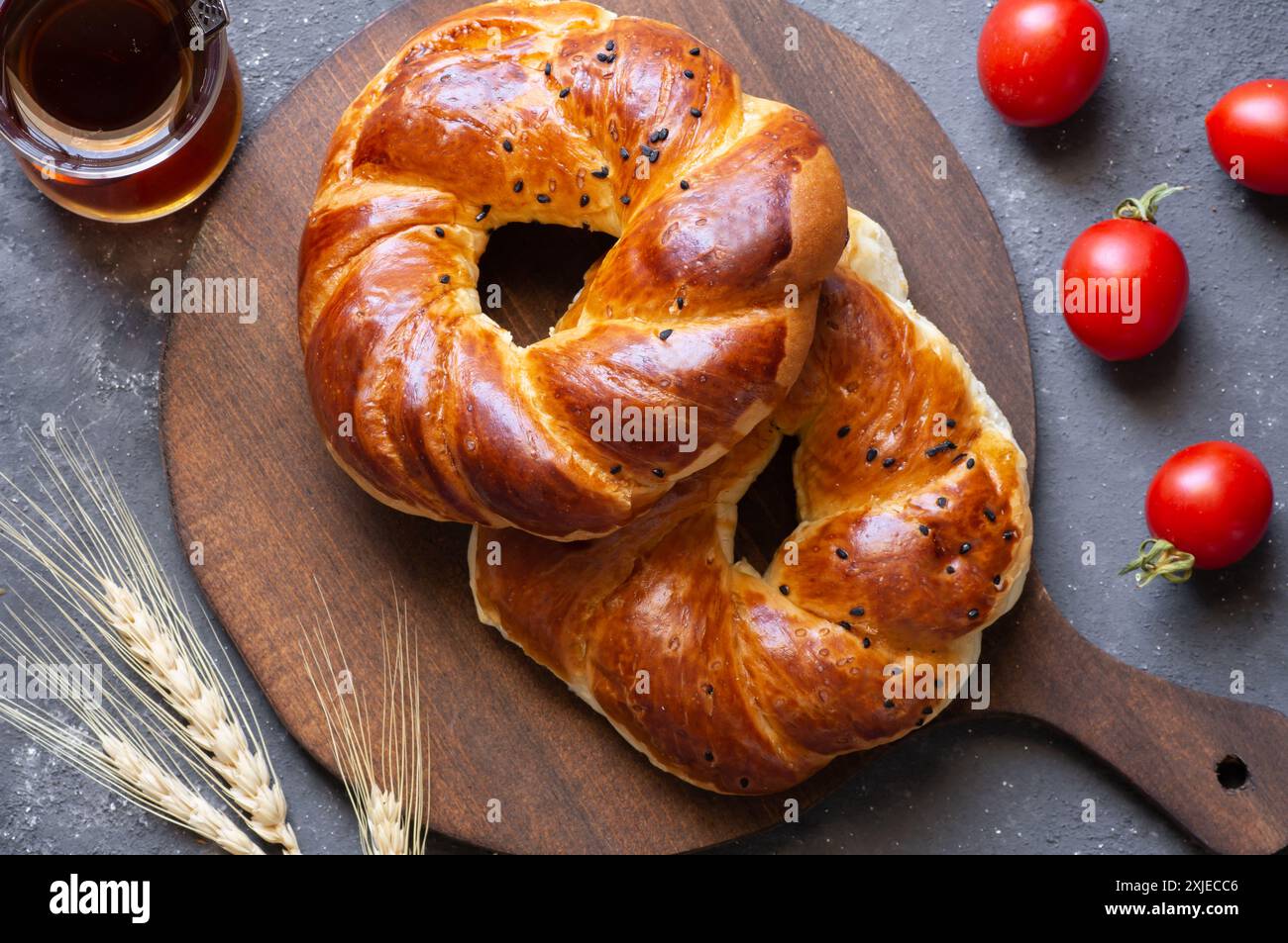 Traditional Turkish pastry acma on rustic table, famous bakery product ...